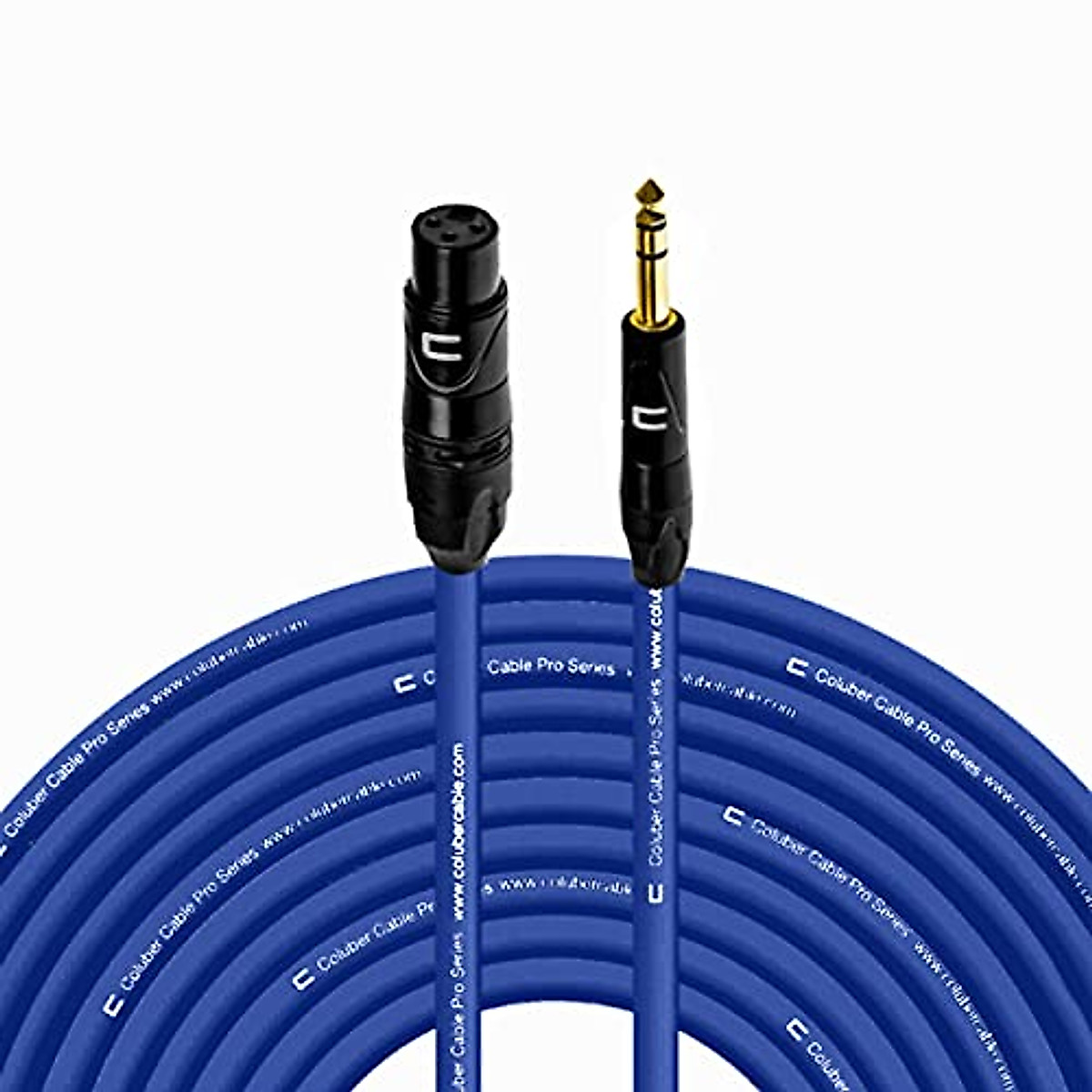Balanced XLR Cable Female to 1/4" TRS Male - 100 Feet Blue - Pro 3-Pin Microphone Connector for Powered Speakers, Audio Interface or Mixer for Live Performance & Recording