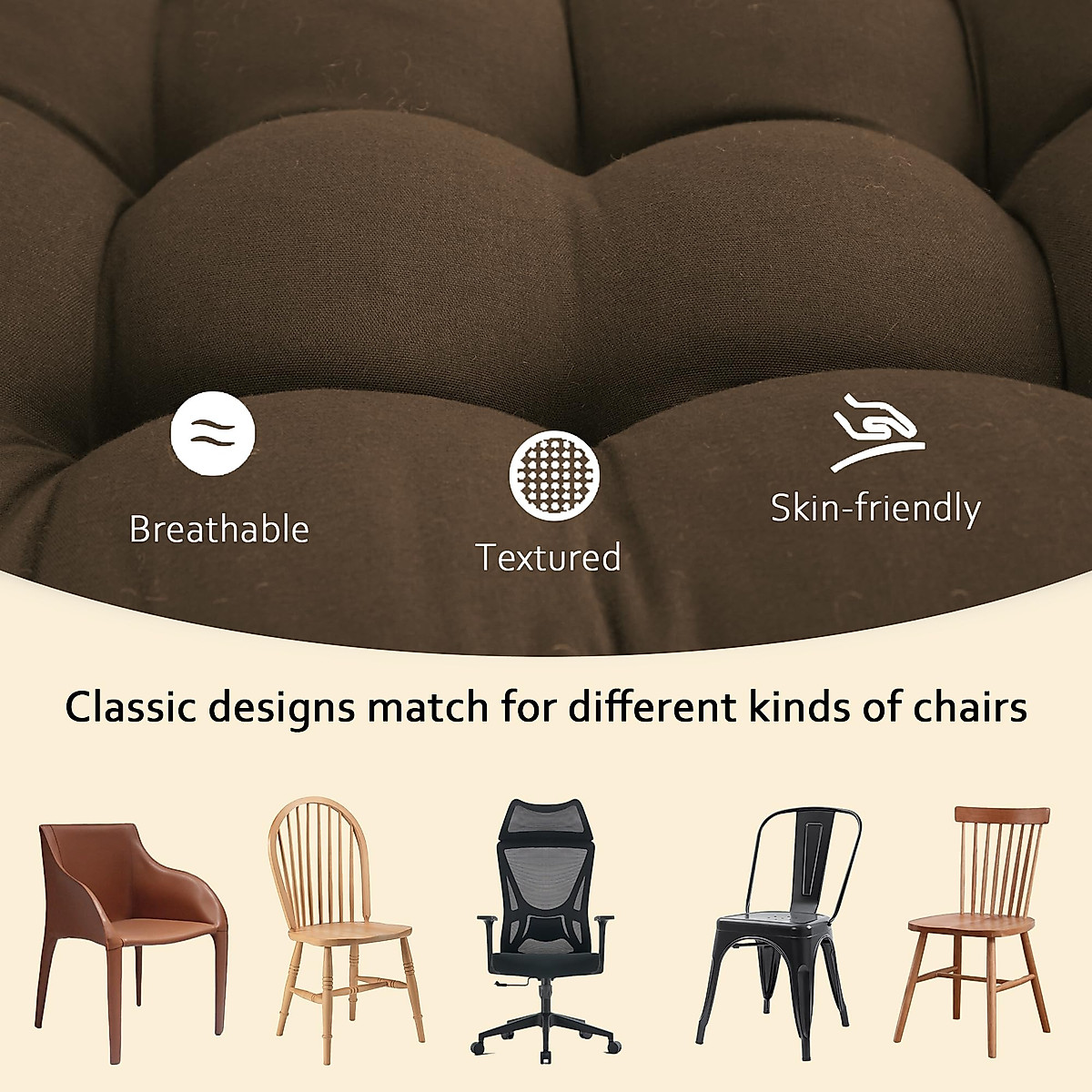 ELFJOY Chair Pad Seat Cushion 4 Pack Rounded Corner Chairs Cushion for Indoor Dining Chair Office Chair Desk Chair (Coffee) 17x17inch