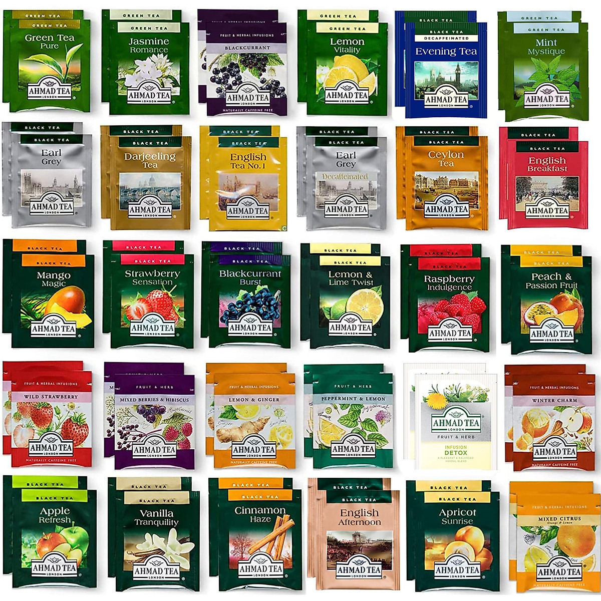 BLUE RIBBON, Ahmad Tea Sampler Assortment Gift Box (60 Count) 30 Flavors Prime Tea Bags Birthday Gifts for Tea Lovers Mom Dad Women Men Friends Coworkers