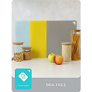 VOMAN Flexible Cutting Boards for Kitchen | Set of 3 | BPA-Free Cutting Mats for Cooking, Color Coded Cutting Board Mats | Non Slip Cutting Sheets | Plastic Cutting Board Set | Chopping Boards