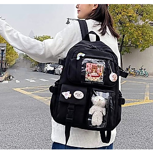 HUIHSVHA Kawaii Backpack, Aesthetic School Laptop Bag With Pin Accessories, Travel Daypack Bookbag for Teens Girls Students