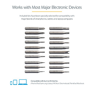 StarTech.com 20-Bit Electric Precision Screwdriver Set - Portable/Mini Battery Powered Bit Driver Kit for Electronics, Laptop, Computer, Tablet & Phone Repairs - Magnetic - Cordless, TAA