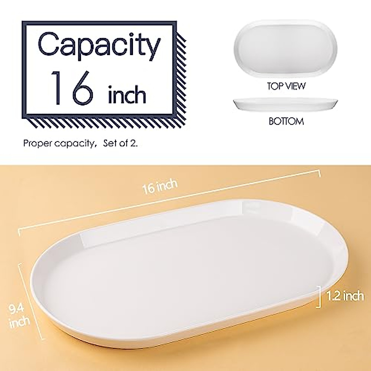 Taeochiy 16" Large Serving Platter - Oval Large Serving Tray, Ceramic Turkey Platters, White Platters for Serving Food, Appetizers, Entertaining, Party, Set of 2