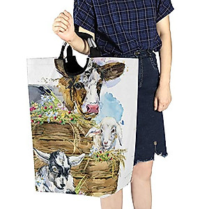 Tarity Cow Sheep Laundry Hamper 52L Large Laundry Baskets Oxford Collapsible Dirty Clothes Tote Storage Bag with Handles Foldable Washing Basket Bin for Bedroom Bathroom Closet