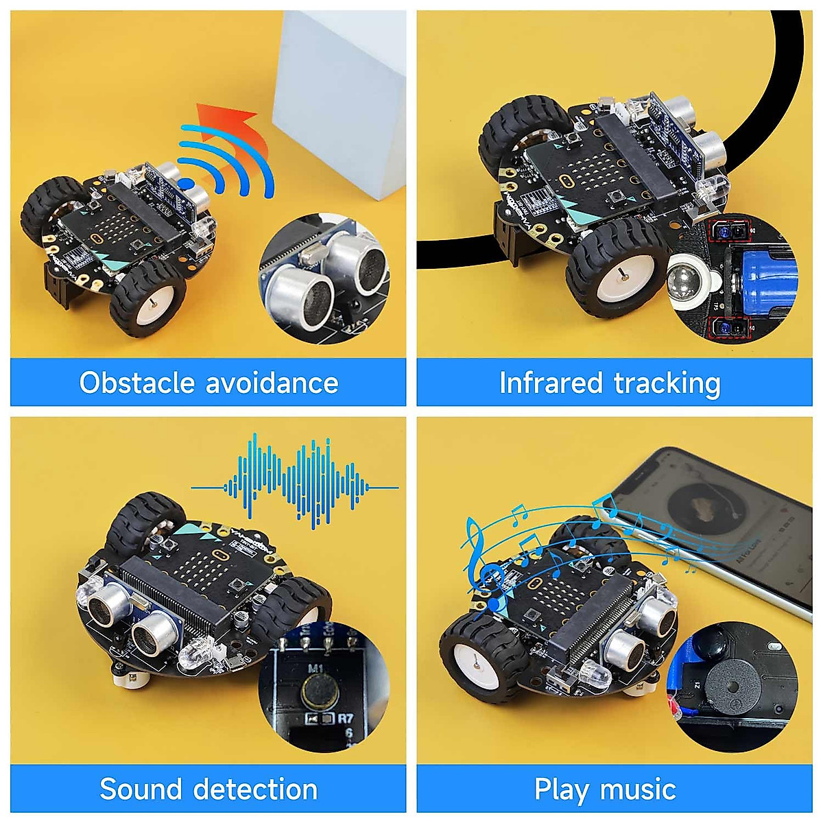Yahboom Micro:bit DIY Coding Science Building Kit Smart Toys Car Robotic Kit Learning Educational STEM Projects for Kids Ages 8-12（Without Microbit）