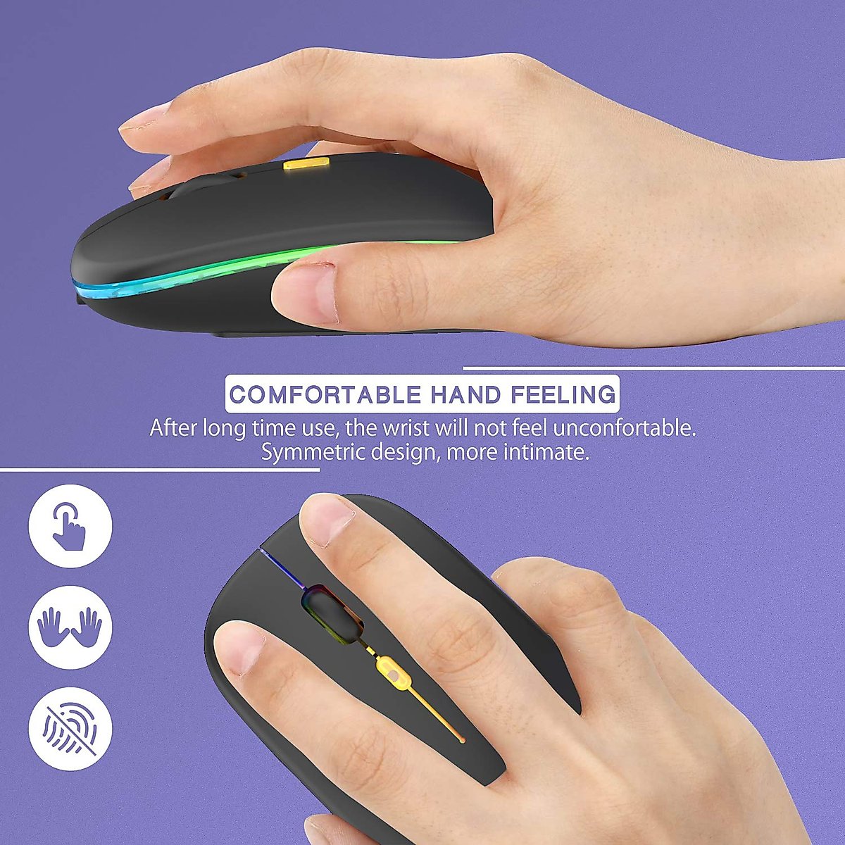 【Upgrade】 LED Wireless Mouse, Slim Silent Mouse 2.4G Portable Mobile Optical Office Mouse with USB & Type-c Receiver, 3 Adjustable DPI Levels for Notebook, PC, Laptop, Computer, MacBook (Black)