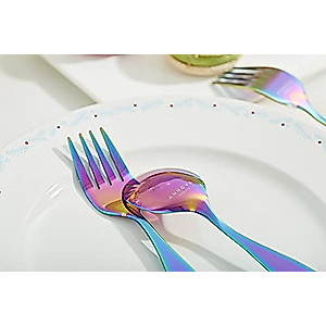 ANNOVA Kids Silverware Children's Safe Flatware Set Stainless Steel - Children Forks, Children Tablespoons, Toddler Utensils, Metal Cutlery Set for LunchBox (Engraved Dog Bunny) (UV Rainbow, 6 Pieces)