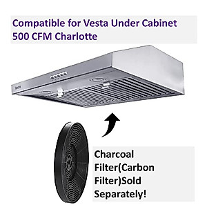 Vesta Charlotte 500cfm Under Cabinet Range Hood With 3 Levels Of Speed, Mechanical Buttons Control, Dishwasher Friendly Baffle Filters, Flexible Vent Connectors, Long LED Stripe