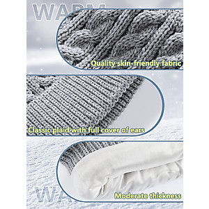 3 Pieces Kids Satin Lined Knit Beanies Winter Hat Child Warm Ski Skull Caps for Girls Boys Baby Toddlers 3-12 Years (Black, Navy Blue, Light Gray,Simple Style)