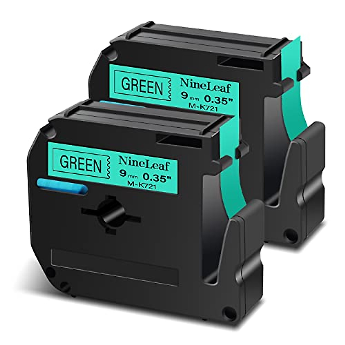NineLeaf 2 Pack Compatible for Brother P-Touch M Label Tape MK721 M-K721 M721 Black on Green 3/8" (9mm) x 26.2ft (8m) Labeling Refill Cartridge Work in PT-45M PT-65 PT-70 PT-80 PT-M95 Label Maker