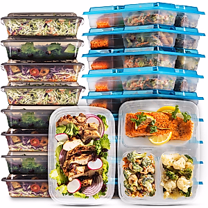Food Storage Containers With Lids - (24 Pack-32 Oz) 12- 3 Compartment Meal Prep Containers Reusable Or Disposable & 12- Single Food Storage Bento Boxes, Bpa Free, Microwave, Freezer, Dishwasher Safe