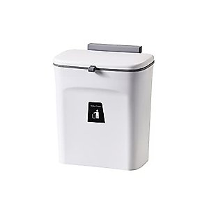 WDPUCHU 2.4 Gallon Hanging Trash Can for Kitchen Cabinet Door with Lid, Small Under Sink Garbage Can for Bathroom, Wall Mounted Counter Waste Compost Bin (White)