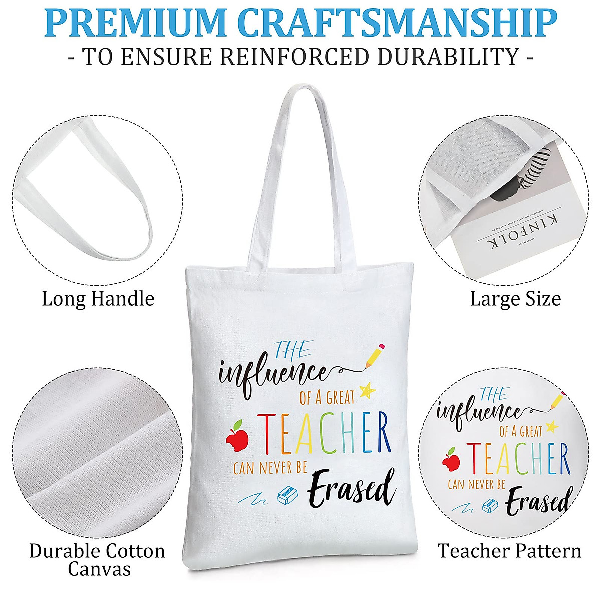 Chunful 10 Pack Teacher Tote Bags Bulk Inspirational Gifts for Women Christmas Teacher Appreciation Gift Rainbow Bags(Cute)