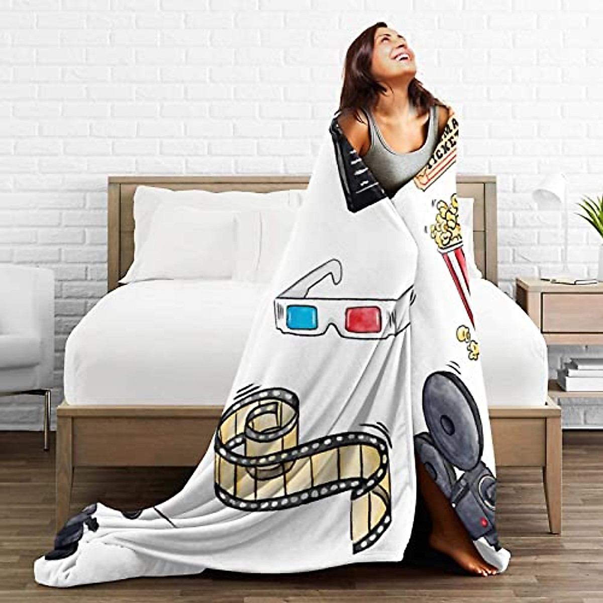 Thinye 3D Popcorn Film Throw Blanket for Kids Baby Soft Fleece Blanket for Adults Men,Throw (50”×40”)