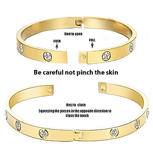 VPKJewelry Stainless Steel Present for Girls Womens Teen Jewelry Oval Bracelet Bangle Birthday gifts Silver White Yellow Gold Plated Cubic-Zircon stones free red nice box (White, 7.50)