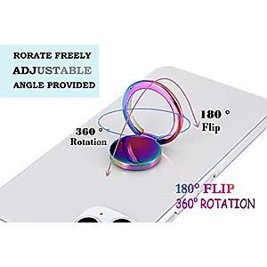 lenoup Rainbow Cell Phone Ring Stand Holder,Multicolor Ring Grip Kickstand,Iridescent 360 Rotation Metal Finger Ring for Phones,Pad