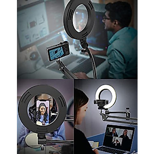 Overhead Camera Mount with Ring Light, Flexible Articulating Phone Arm Stand Compatible with iPhone, Logitech Webcam, Desk Tripod for YouTube Live Stream Cooking Nail Video Recording