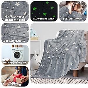 Glow in The Dark Blanket for Kids Unique Birthday Gifts for Girls Boys Teens Soft Cozy Warm Fuzzy Cute Throw Blanket All Seasons Gray Glowing Stars Blankets for Couch Sofa Bed 50"×60"
