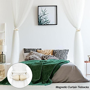 Hangtty Magnetic Curtain Tiebacks 2 Pack Cotton Boho Curtain Tie Back Decorative Rope Holdbacks for Curtains Draperies Outdoor Window Treatment Holdbacks, Cream