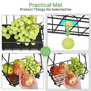 iSPECLE Fruit Basket, 2 Tier Fruit Basket with Banana Hanger for Kitchen, Detachable Fruit Bowl with Mat Saving Space Fruit and Vegetable Storage for Kitchen Counter Pantry, Black