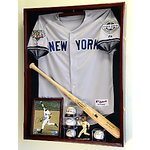 Extra Deep Jacket, Uniform, Jersey Shadow Box Display Case Cabinet w/98% UV Protection, Cherry