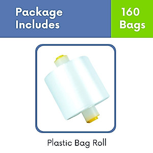 Plastic Produce Bags on a Roll, Disposable or Reusable, Self-service food storage for Fruit, Vegetables, Snacks & Waste, with Side Holders for Dispenser, Small garbage bags
