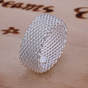 Cutesmile Fashion Beautiful Jewelry New 925 Sterling Silver Mesh Fine Ring Band (8)