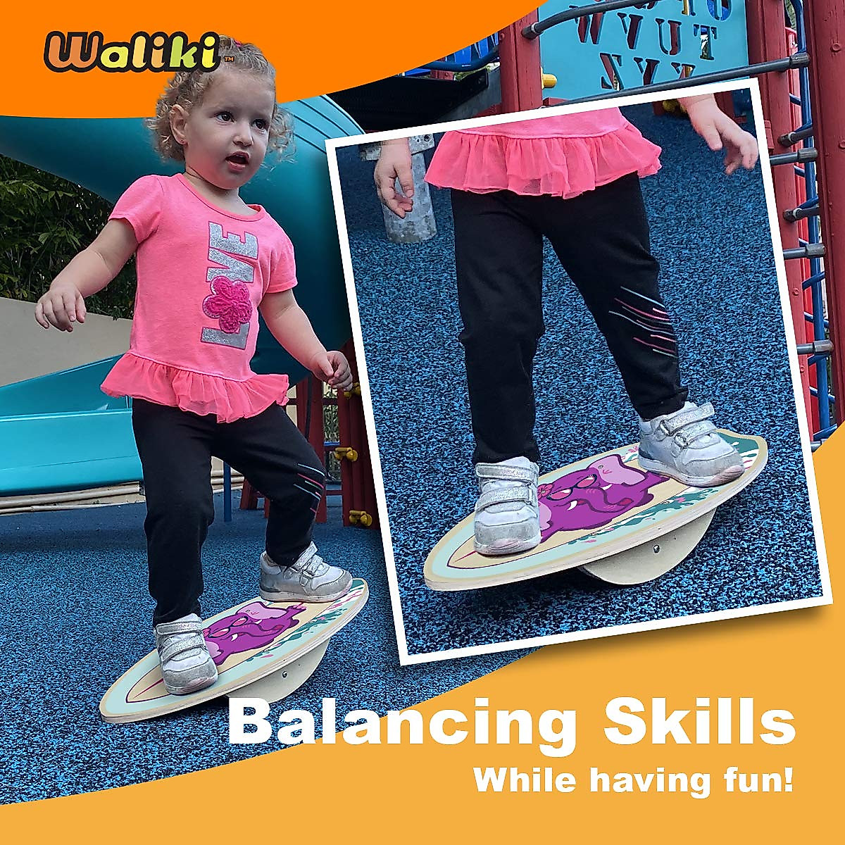 WALIKI Wood Balance Board | Ages 3-8 | Toddlers and Kids | Pink