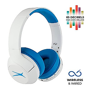 Altec Lansing Kid Safe Noise Cancelling Wireless Headphones 15H Battery, 85dB Volume Limit, Foldable Design Powerful Sound, Active Noise Cancellation Perfect for Kids Ages 7+ (Whiteout Wave Blue)