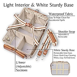 Diaper Caddy With Shoulder Strap & Entertainment Pouch Keeps Baby Still For Diaper Change. Waterproof Diaper Organizer Canvas Fabric Wipe Clean. Diaper Caddy Organizer Multiple Compartments (Beige)