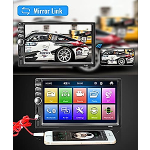Car Radio Double Din Car Stereo, Rimoody 7 Inch Touch Screen Car Radio with Bluetooth Mirror Link USB FM Radio Audio Receiver Head Unit with Backup Camera Remote Control