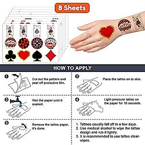 Casino Theme Temporary Tattoos Birthday Party Decorations Favors Decor Supplies Cute Tattoo Stickers 8 Sheets 96 PCS Gifts for Kids Boys Girls Games Classroom Rewards Prizes Carnival Christmas