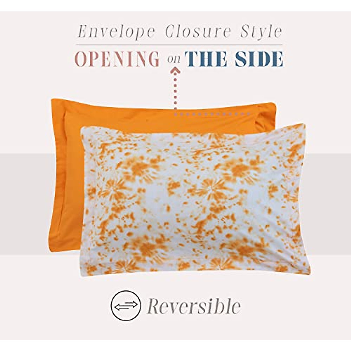 Elegant Comfort Reversible 10-Piece Comforter Set, Tie-Dye Print, Decorative Pillow and Fitted Sheet with Smart Pockets, Soft, Plush, Lightweight Material, 10pc Tie-Dye Set, King, Orange