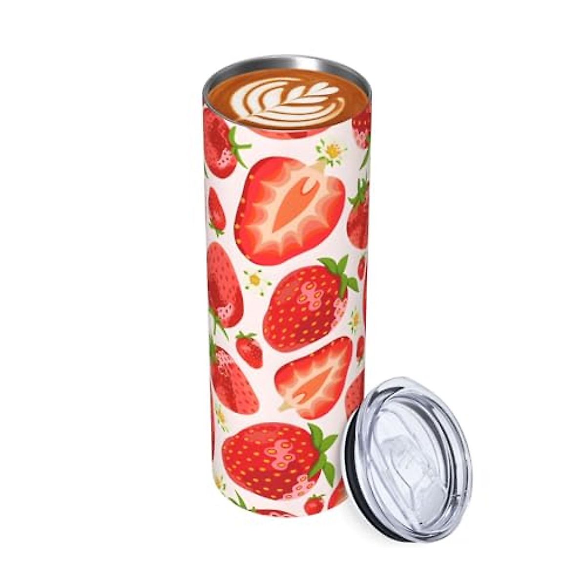 AFHYZY 20 oz Tumbler Reusable Coffee Travel Mug with Lids and Straws, Insulated Coffee Cups Leak Proof 20oz Stainless Steel Water Bottles Skinny for Work, Women, Sports - Strawberry