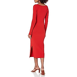 The Drop Women's Cameron Ribbed Sweetheart Neckline Midi Sweater Dress, Lava red, M