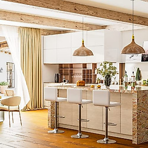 Furmax Bar Stools Modern Pu Leather Swivel Adjustable Hydraulic Bar Stool Square Counter Height Stool Set of 2(White)