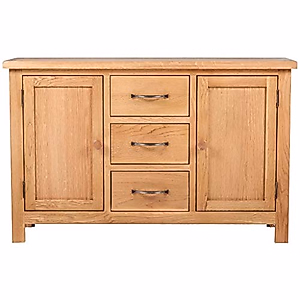 BNLD Sideboard,Kitchen Cabinet Kitchen,with 3 Drawers,Solid Oak Wood,43.3"X13.2"X27.6",Brown3 Drawers and 2 Cupboards,Smooth Running Drawers with Handles,Easy Assembly
