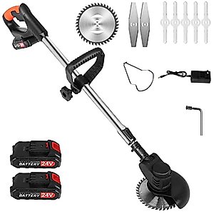 3 in 1 Weed Wacker Cordless String Trimmer - 24V Power Weed Eater Grass Trimmer with 3 Function Blades 2 Li-Ion Battery, Height Adjustable Lawn Edger Brush Cutter for Home Garden Lawn Yard
