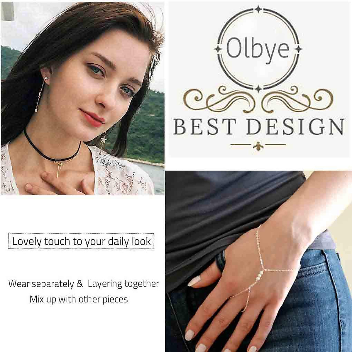 Olbye Pearl Finger Ring Bracelet Silver Slave Bracelet Hand Chain Everyday Jewelry for Women (Silver)