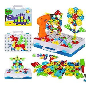 Drill Set Building Blocks, 224 Pieces Mosaic Drill Set for Kids,STEM Learning Educational Toys, Educational Construction Building kit for Boys Girls Toys Age 3 4 5 6 7 8 Years Old