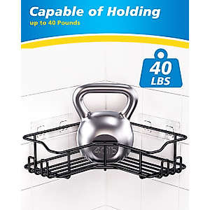 Coraje 2 Pack L-Shape Black Modern, Minimalist Shower Caddy, Adhesive Shower Organizer, Stainless Steel, 40 lbs Capacity