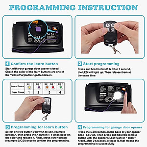 Universal Garage Door Remote for Liftmaster Chamberlain Craftsman Openers with 5 Colors Learn Button, Purple Yellow Green Orange Red, Keychain Included, 1 Pack