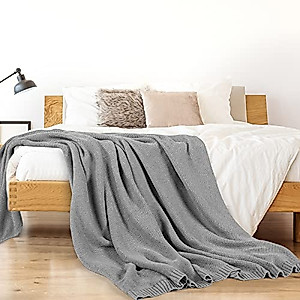 Yoofoss 100% Cotton Knitted Throw Blanket 75" x 55", Breathable Cozy Neutral Thermal Bed Blanket, All Season Decorative Throw Blanket for Couch, Bed, Home Decor, Grey