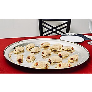 18" Stainless Steel Round Tray with Swirl Pattern, Serving / Display Tray by Tezzorio