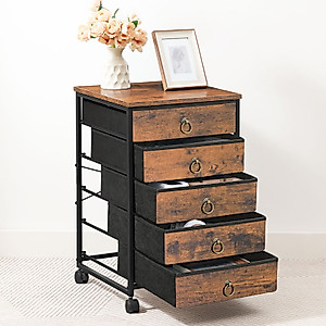 HOOBRO 5-Drawer Chest, File Cabinet, Office Cabinet with Drawers, Rolling Printer Stand, Filing Cabinet for Living Room, Home Office, Nonwovens Drawer, Easy Assembly, Rustic Brown BF50WJ01