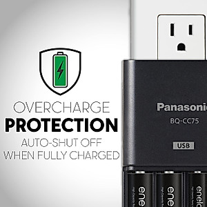Panasonic BQ-CC75KSBHA eneloop pro Advanced Individual Battery Charger with USB Charging Port, Black