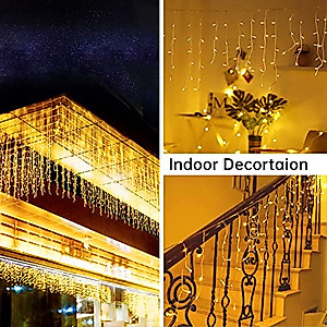 Blingstar Icicle Lights 32.8Ft 300 Led 8 Modes Christmas Lights Plug in Warm White String Lights for Christmas Wedding Party Home Garden Bedroom Indoor Outdoor Decoration