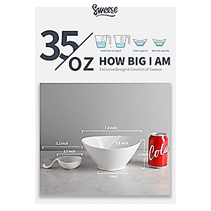 Sweese 148.201 Porcelain 35oz Ramen Bowl Set of 2 with Chopsticks & Spoons & Dipping Dishes, Large Bowls for Udon/Soba/Pho/Noodles/Ramen/Salad/Soup - White, Unique Design