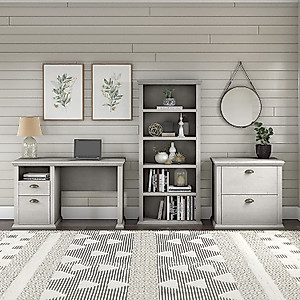 Yorktown 50-Inch Home Office Desk with Storage, Linen White Oak