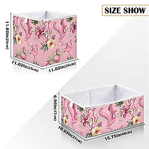 xigua Pink Flamingo Birds Storage Cube Foldable Storage Bins, Closet Shelves Organizer Fabric Storage Baskets for Clothes, Toys, Books, Office Supplies (Rectangular)